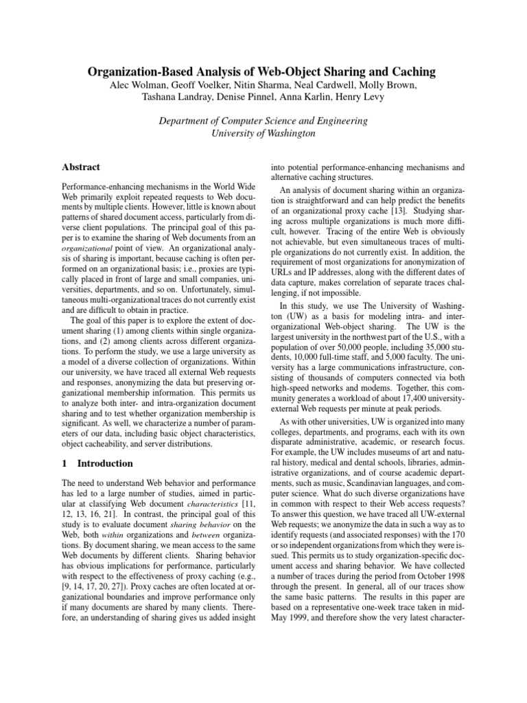 Organization-Based Analysis of Web-Object Sharing and Caching | PDF | Hypertext Transfer ...