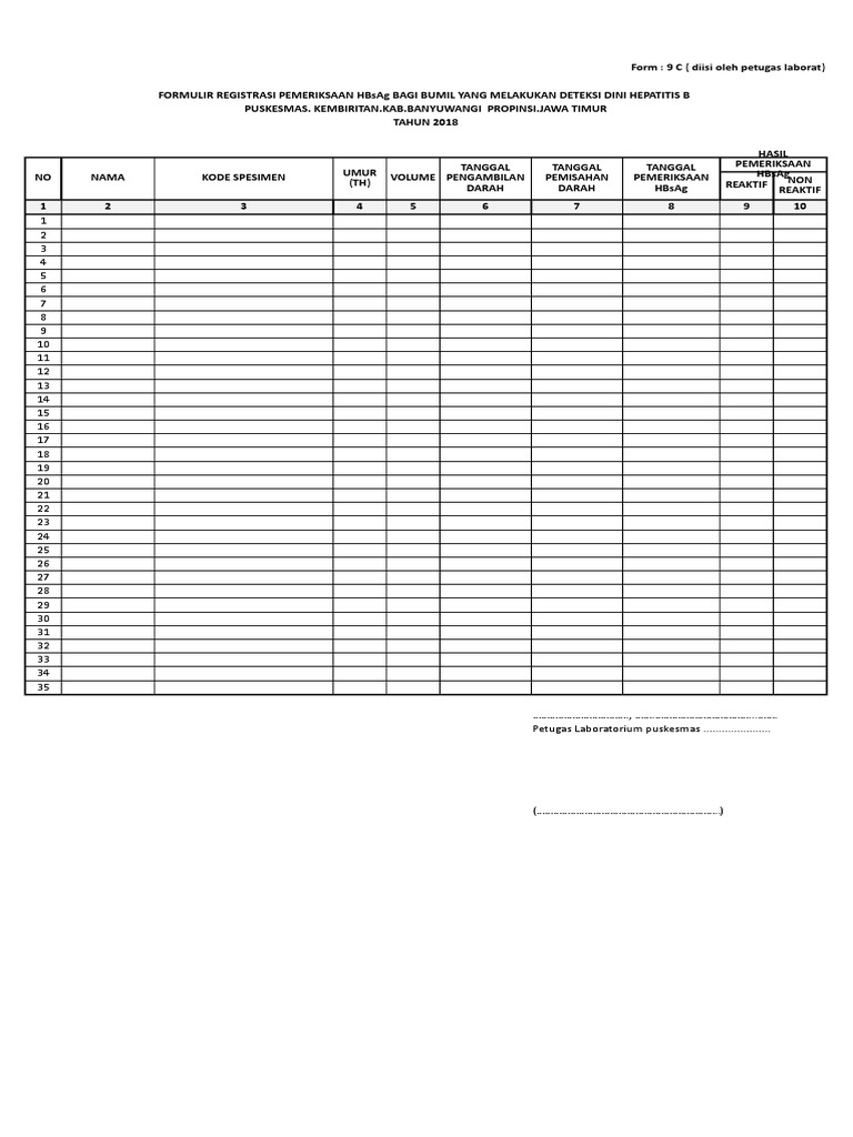Kuesioner DDHB Hepatitis B Bumil (Form 9a) | PDF