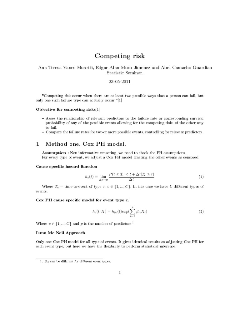 Competing Risk: 1 Method One. Cox PH Model | PDF | Dependent And ...