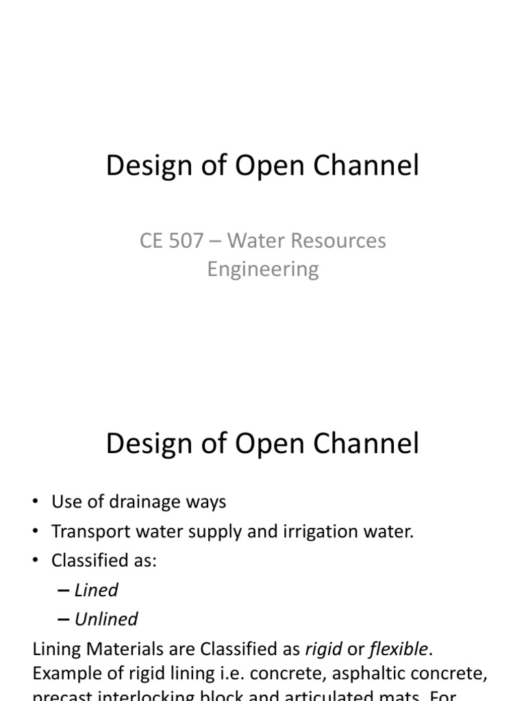Design of Open Channel | PDF | Shear Stress | Civil Engineering