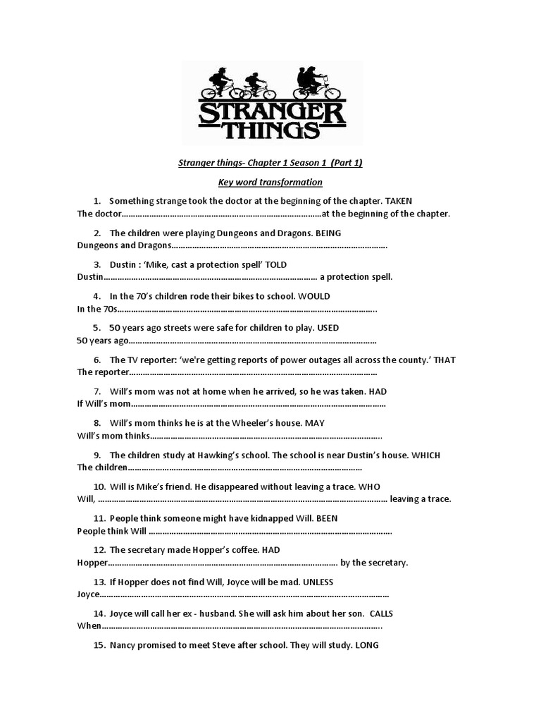 Stranger Things - Chapter 1 Revision Gramma | PDF