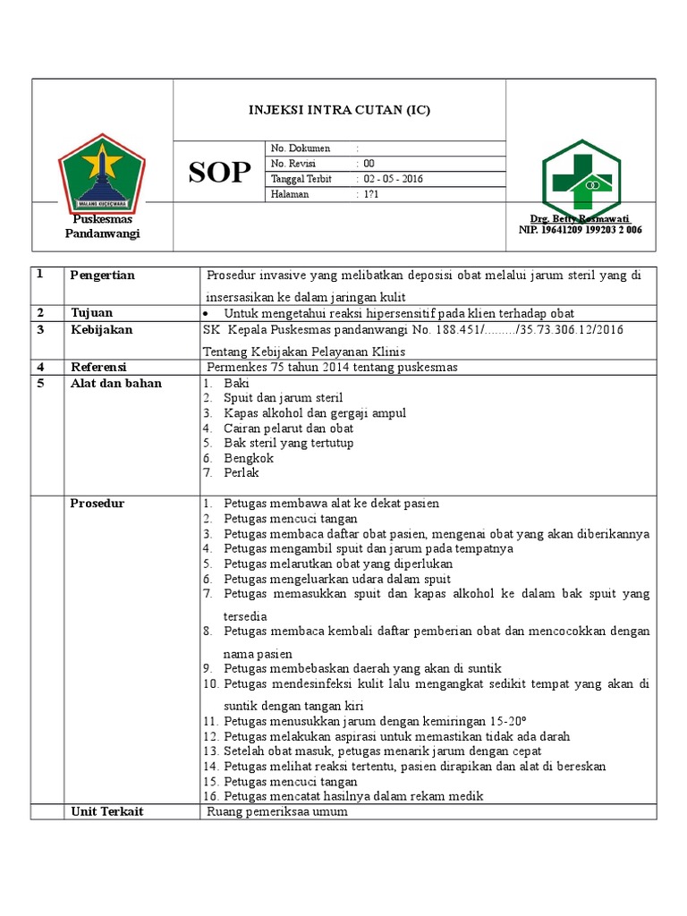Sop Injeksi Ic | PDF | Pengembangan Diri | Kesehatan Holistik