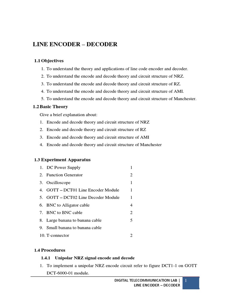 Line Encoder-Decoder Lab Guide | PDF | Telecommunication | Codec