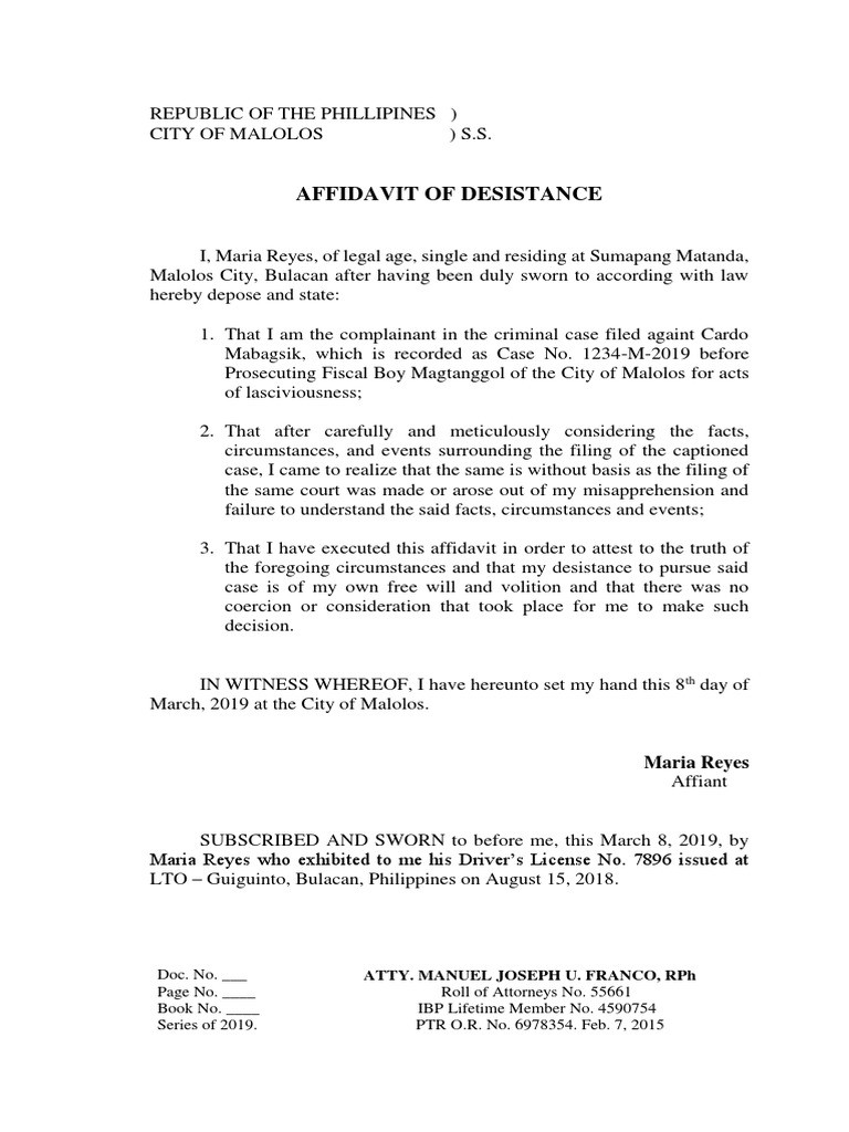 Affidavit of Desistance | PDF