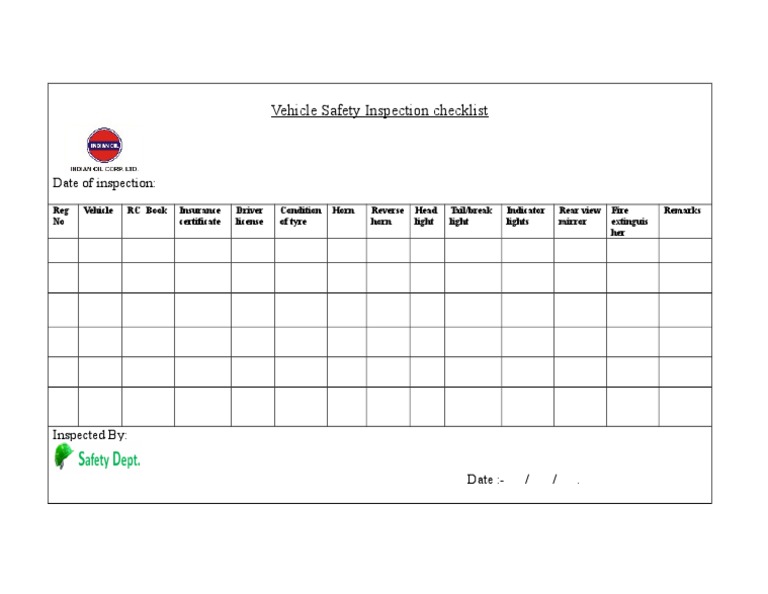 Vehicle Safety Inspection Checklist | PDF