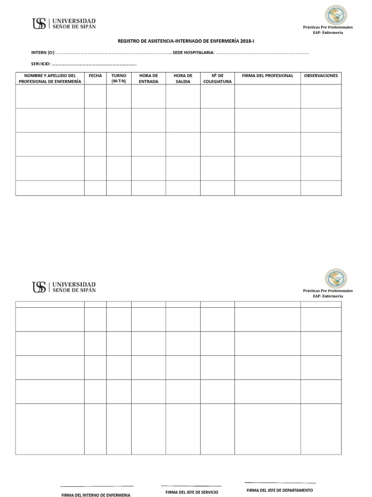 Formato de Asistencia Internado 2018 II | PDF