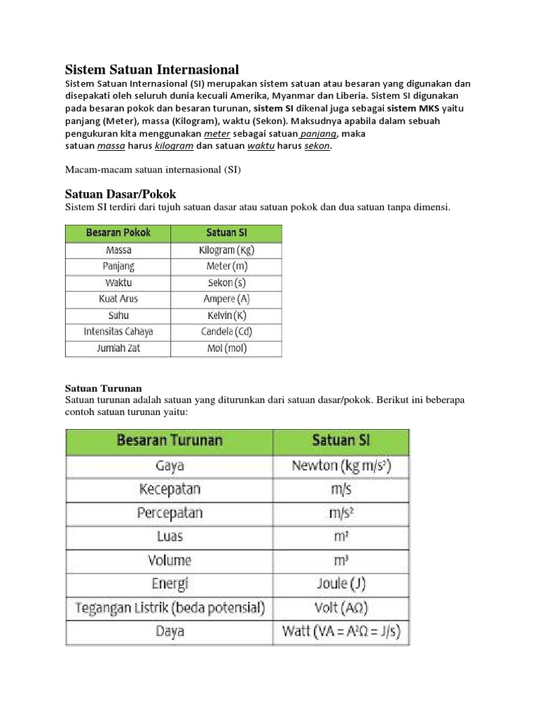 Sistem Satuan Internasional | PDF