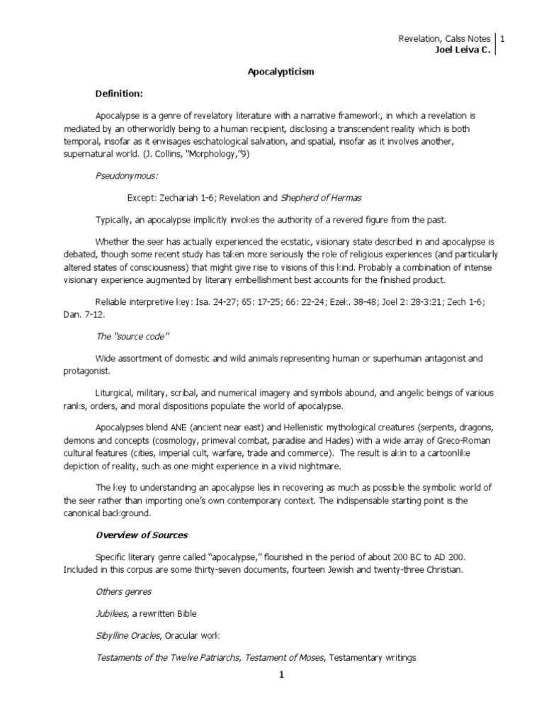 Joel Leiva C. Apocalypticism Definition | PDF | Apocalyptic Literature ...