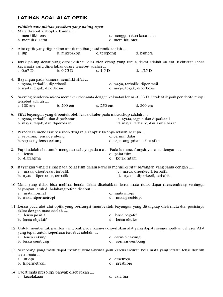 Latihan Soal Alat Optik Kelas 8 | PDF