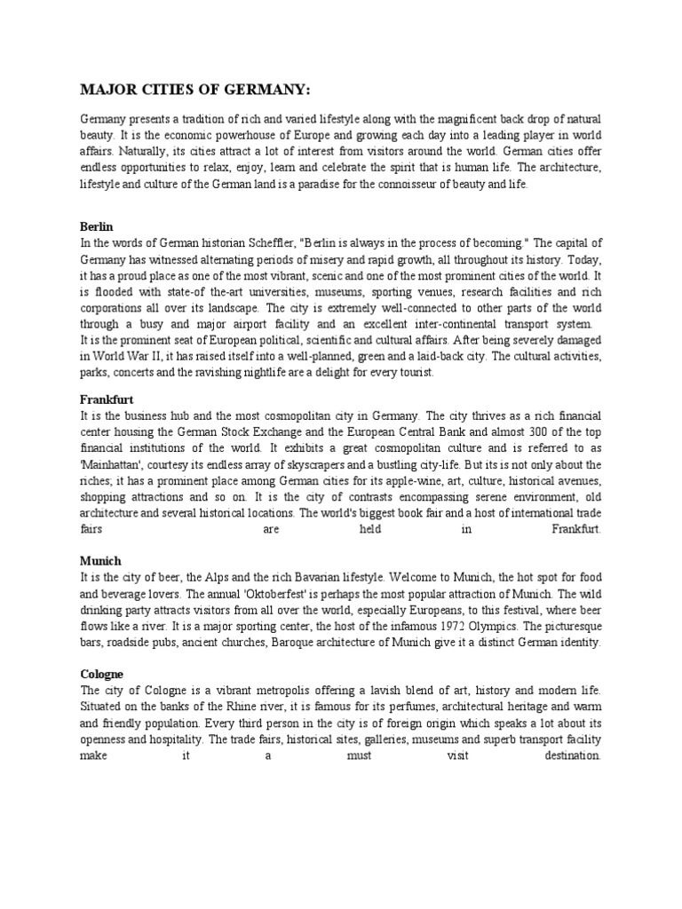 Major Cities of Germany | PDF | Munich | Germany