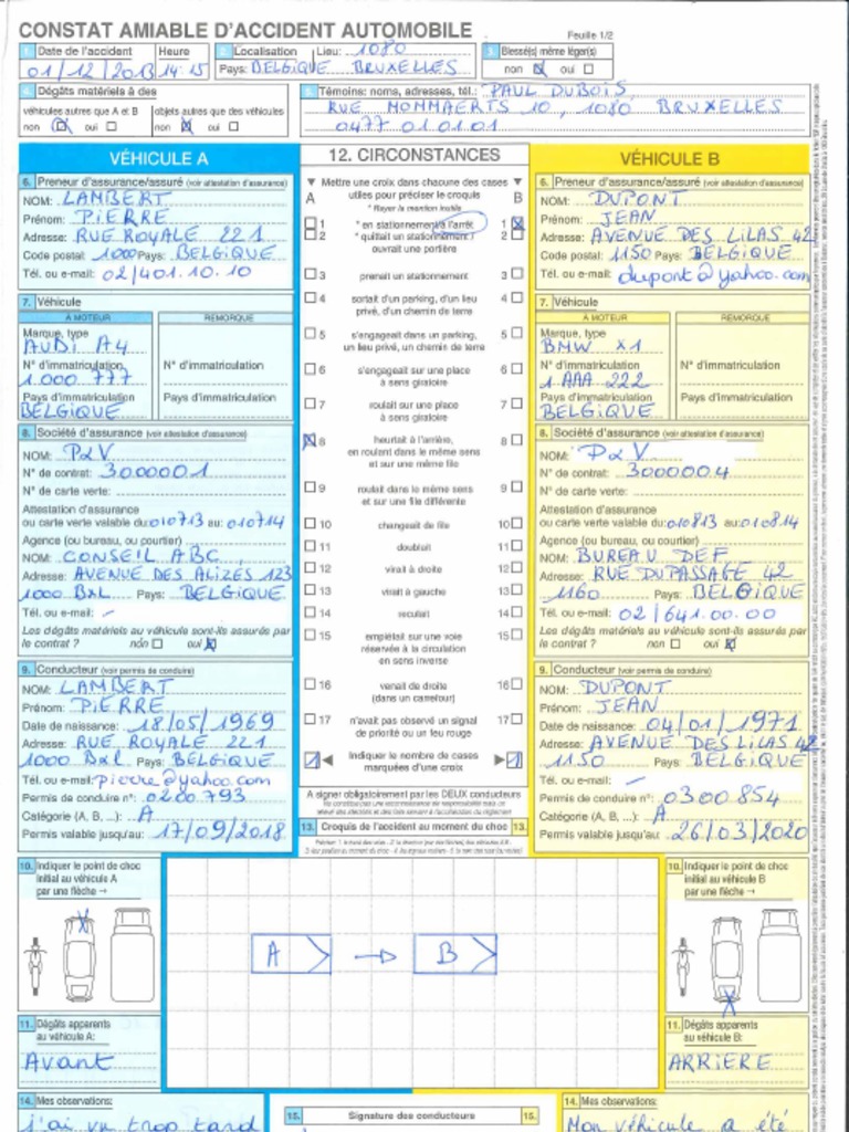 Exemple de Constat D'accident Rempli Voiture | PDF