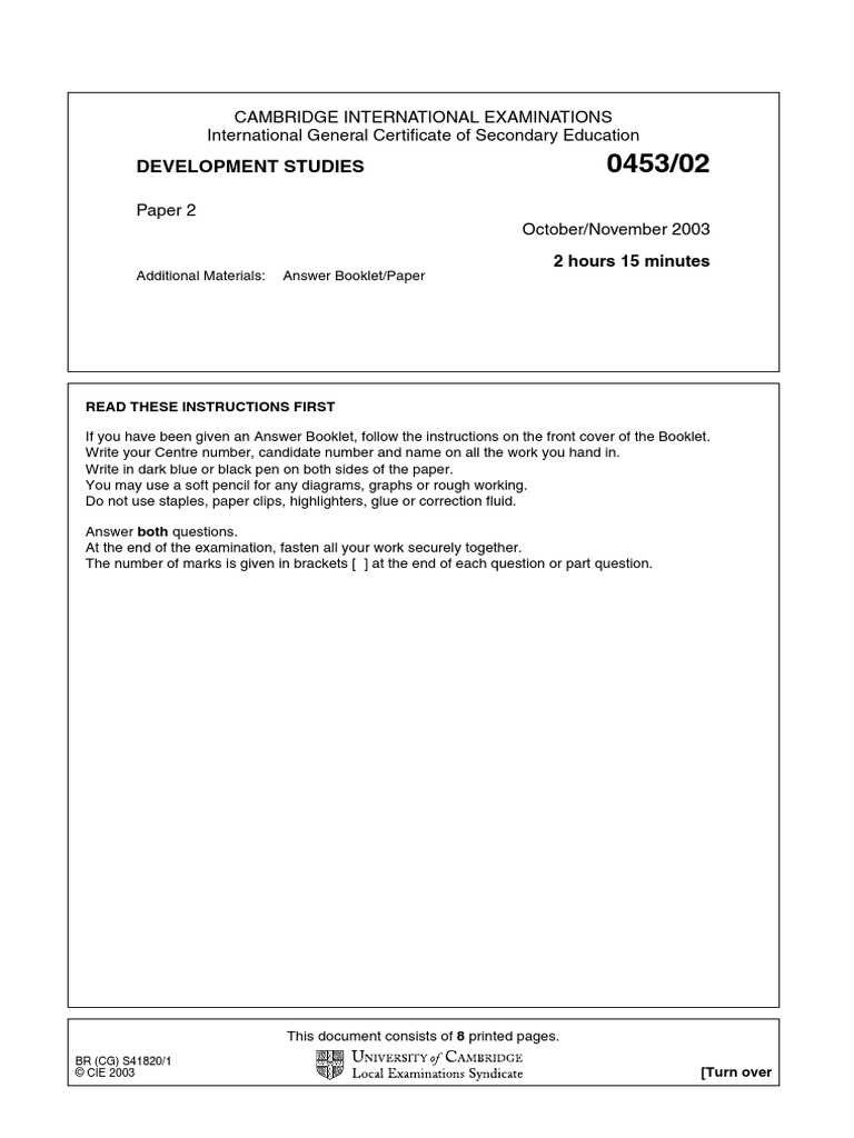 Development Studies: Cambridge International Examinations International ...