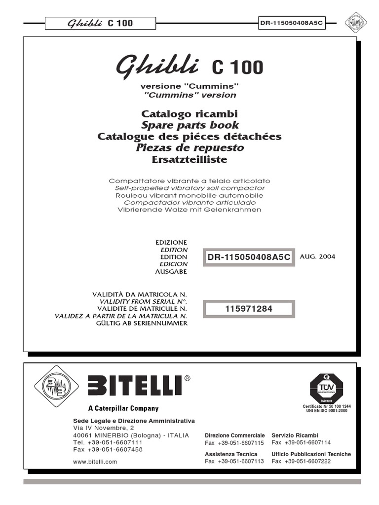 Manual Partes Bitelli C100-Cummins PDF | PDF