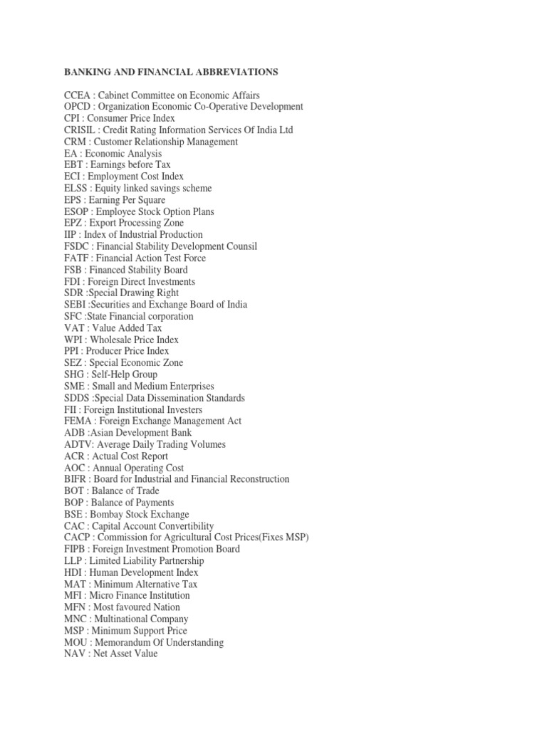 Banking and Financial Abbreviations | PDF | Securities (Finance ...
