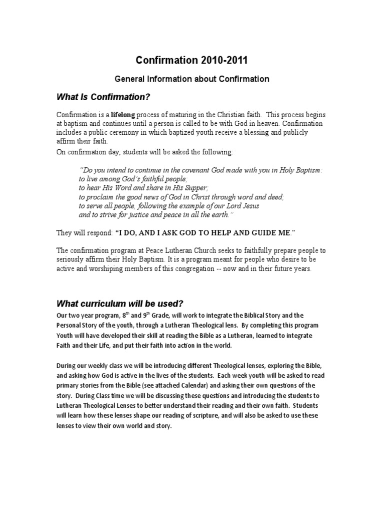 Confirmation 10-11 Orientation | PDF | Confirmation | Baptism