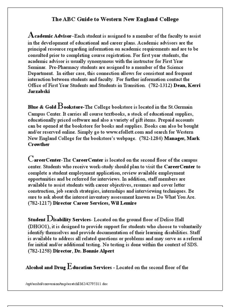 The ABC Guide To Western New England College: /opt/scribd/conversion ...