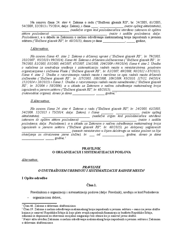 Akt o Sistematizaciji Radnih Mesta | PDF