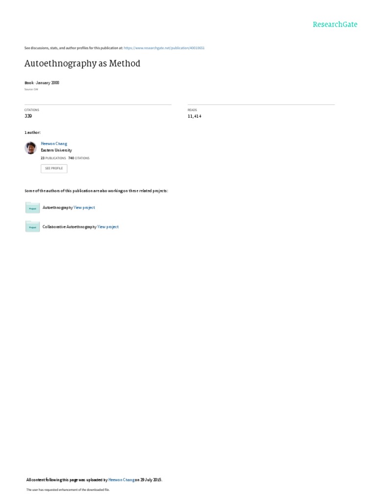 Auto Ethnography As Method | PDF