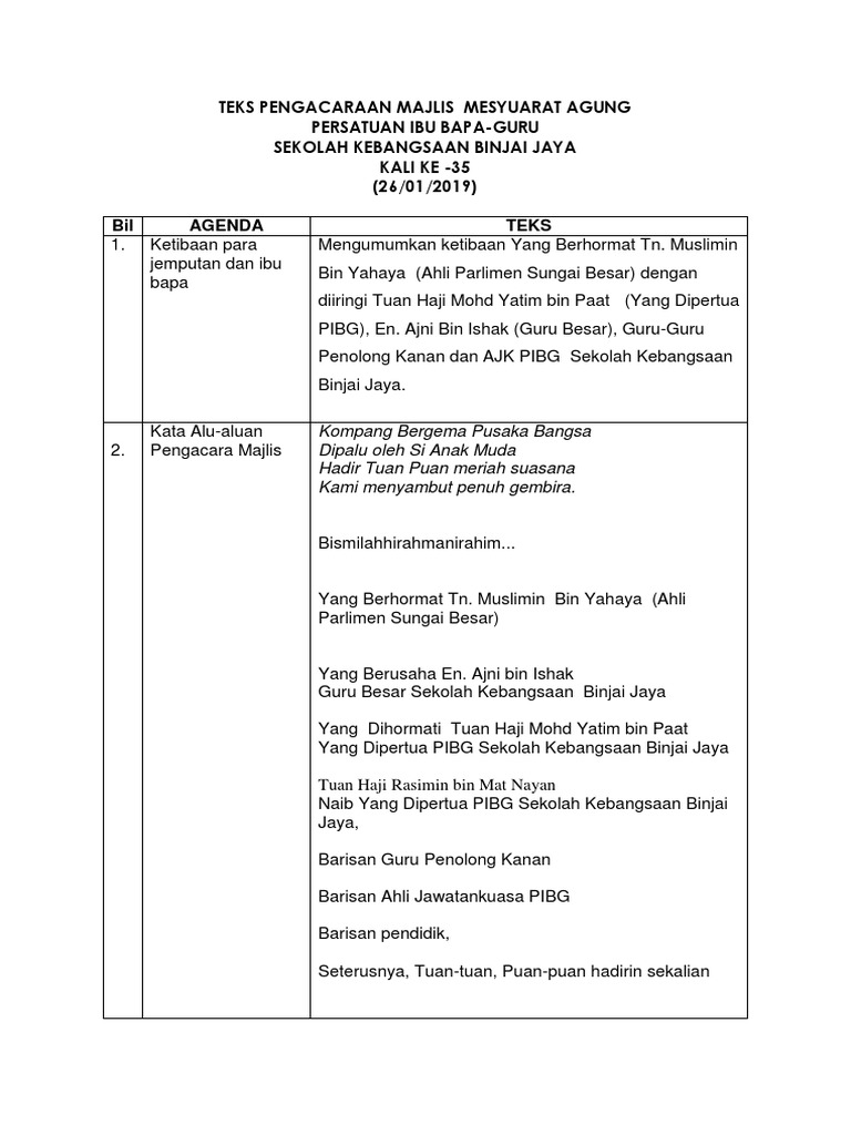 Teks Pengacaraan Majlis Mesyuarat Agung | PDF
