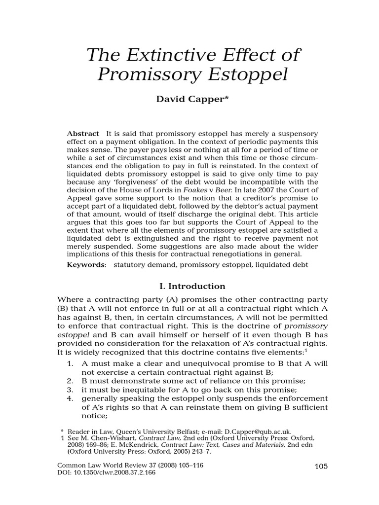 The Extinctive Effect of Promissory Estoppel: David Capper | PDF ...