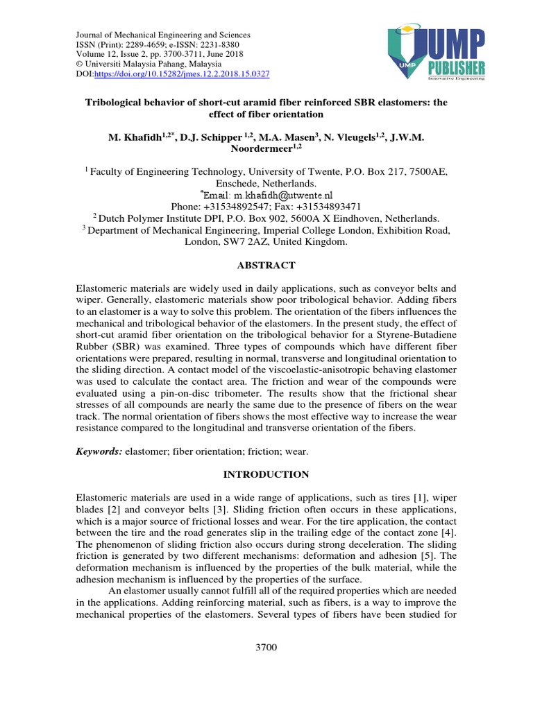 Tribological Behavior of Short-Cut Aramid Fiber Reinforced Elastomers ...