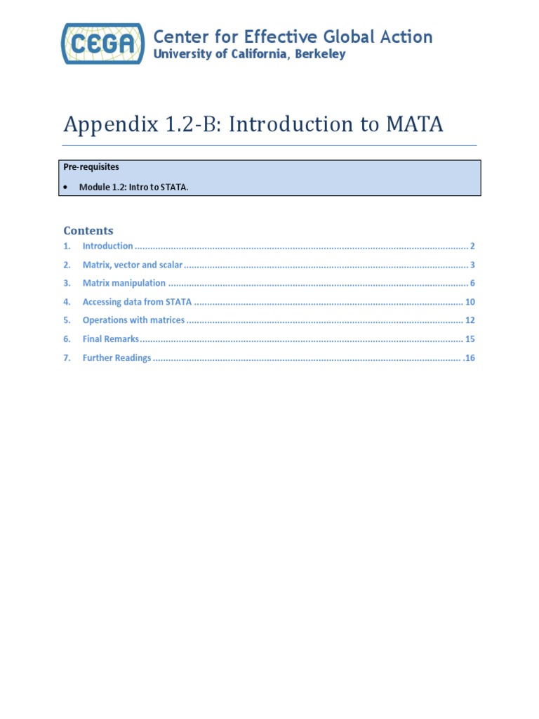 Introduction to MATA in STATA | PDF | Matrix (Mathematics) | Algebra