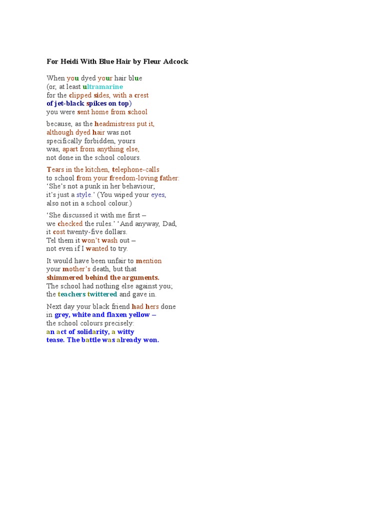 Analysis of "For Heidi With Blue Hair" | PDF | Poetry