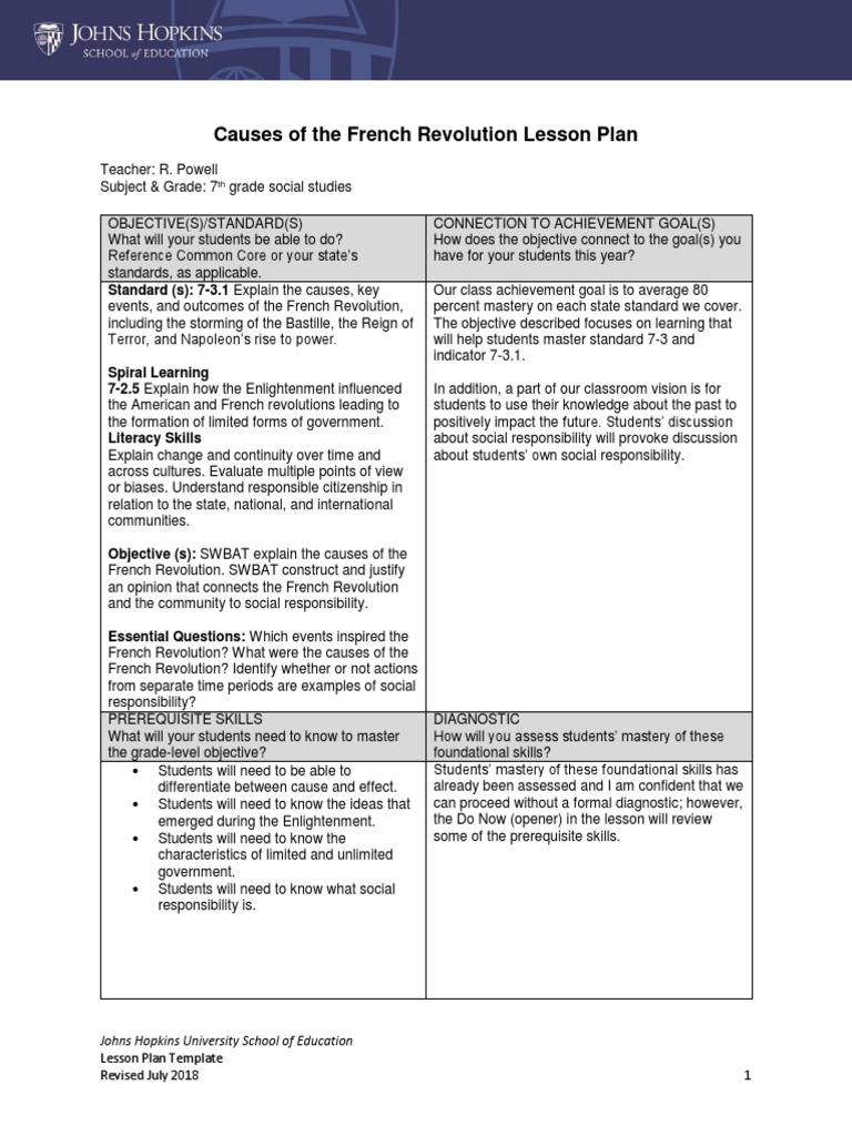 Causes of The French Revolution Lesson Plan | PDF | French Revolution ...