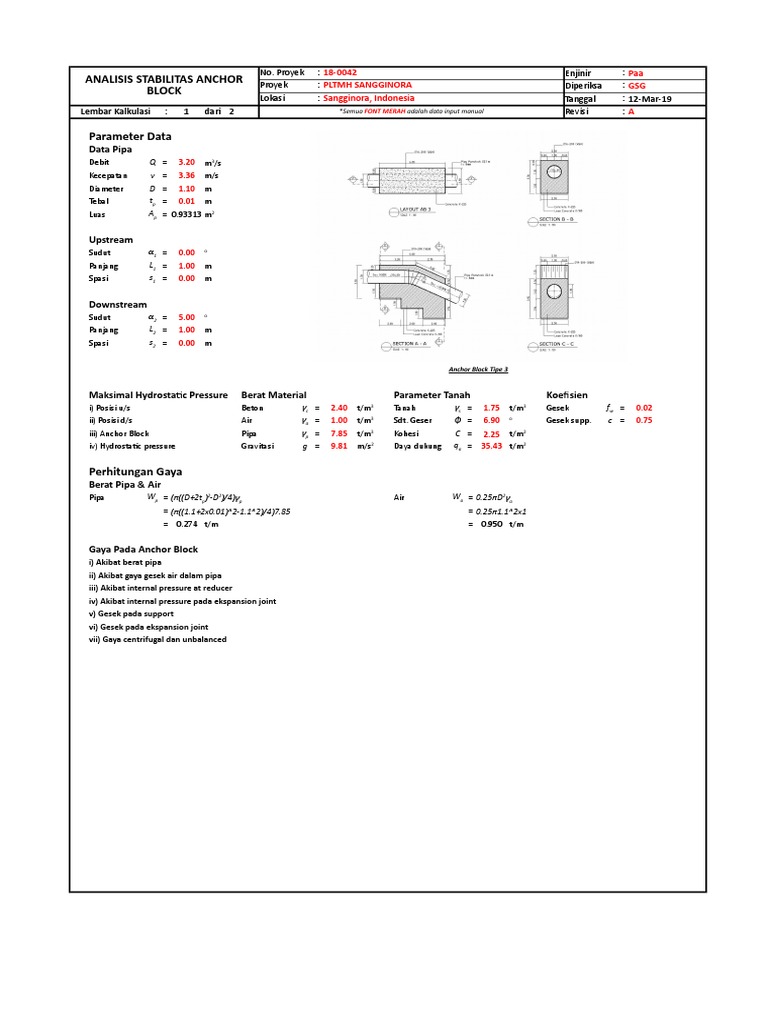 Analisis Stabilitas Anchor Block PLTMH | PDF