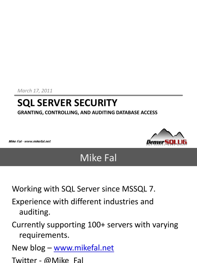 SQL Server Security: March 17, 2011 | PDF | Password | Databases