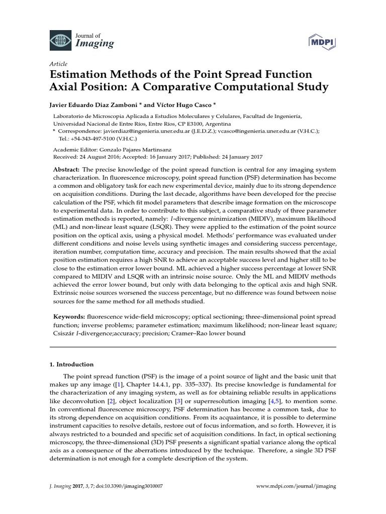 Estimation Methods of The Point Spread Function Axial Position: A ...