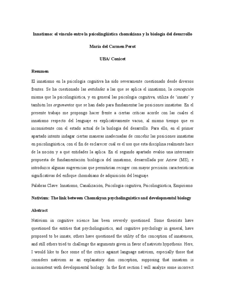 Innatismo | PDF | Noam Chomsky | Lingüística