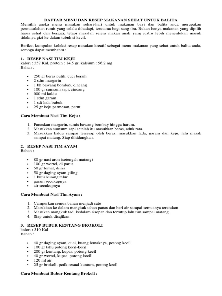 Menu Masakan PMT | PDF