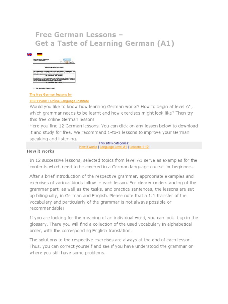 Free German Lessons | PDF | German Language | Verb