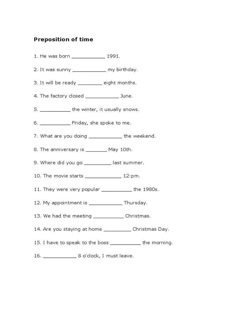 Prepositions of Time Explained | PDF