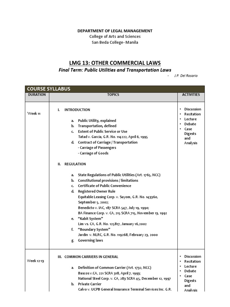 LMG 13: Other Commercial Laws: Final Term: Public Utilities and ...
