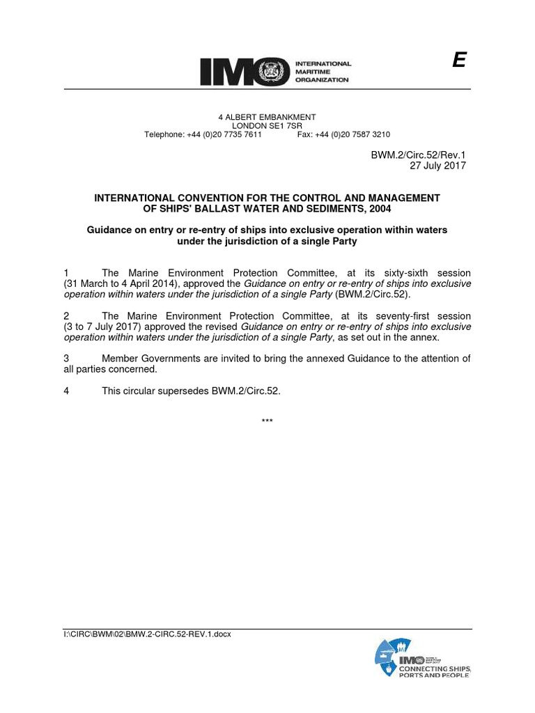 Operation Within Waters Under The Jurisdiction of A Single Party (BWM.2 ...