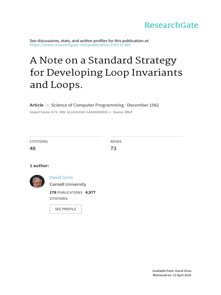 Gries A Note On A Standard Strategy For Developing Loop Invariants and ...