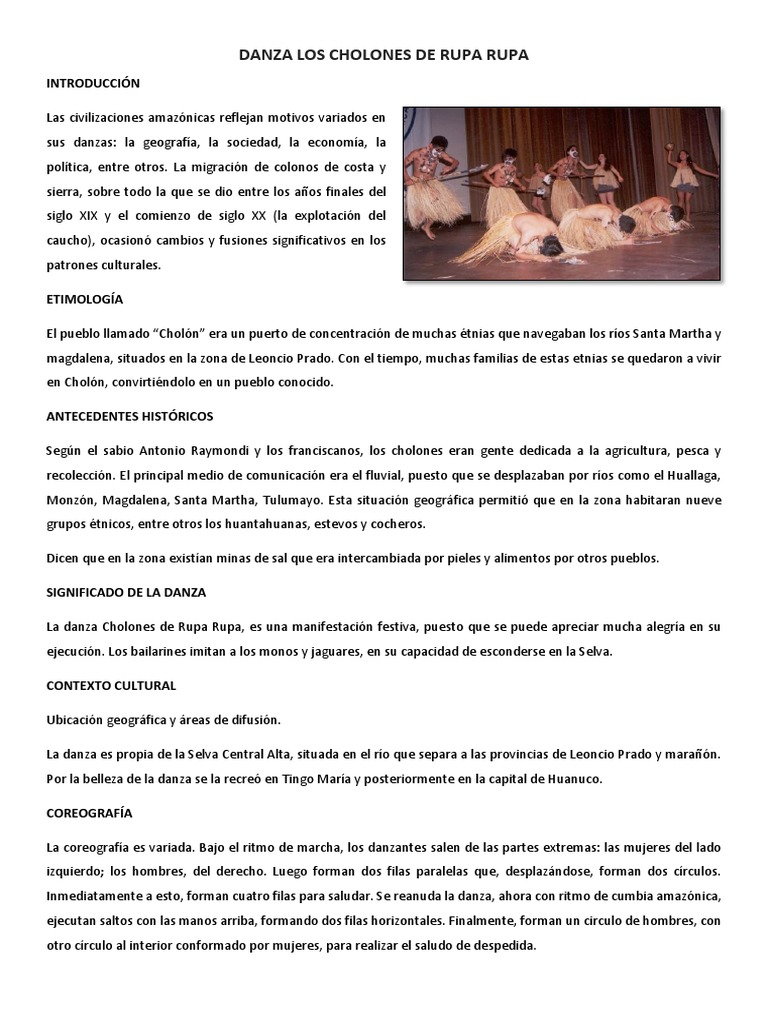 Danza Cholones de Rupa Rupa: Tradición y Vestimenta | PDF