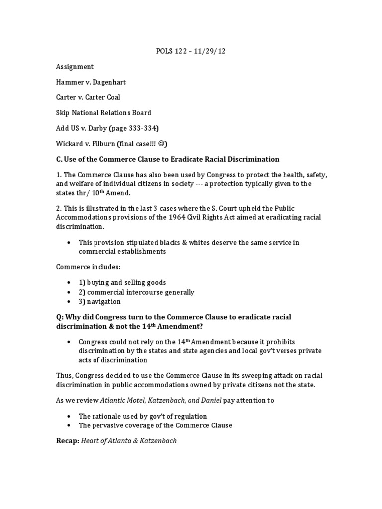 C. Use of The Commerce Clause To Eradicate Racial Discrimination | PDF ...