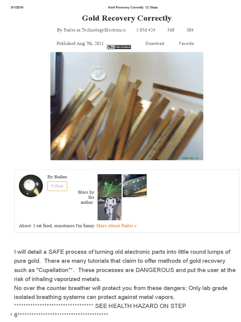 Gold Recovery Correctly - 12 Steps | PDF | Cadmium | Lead