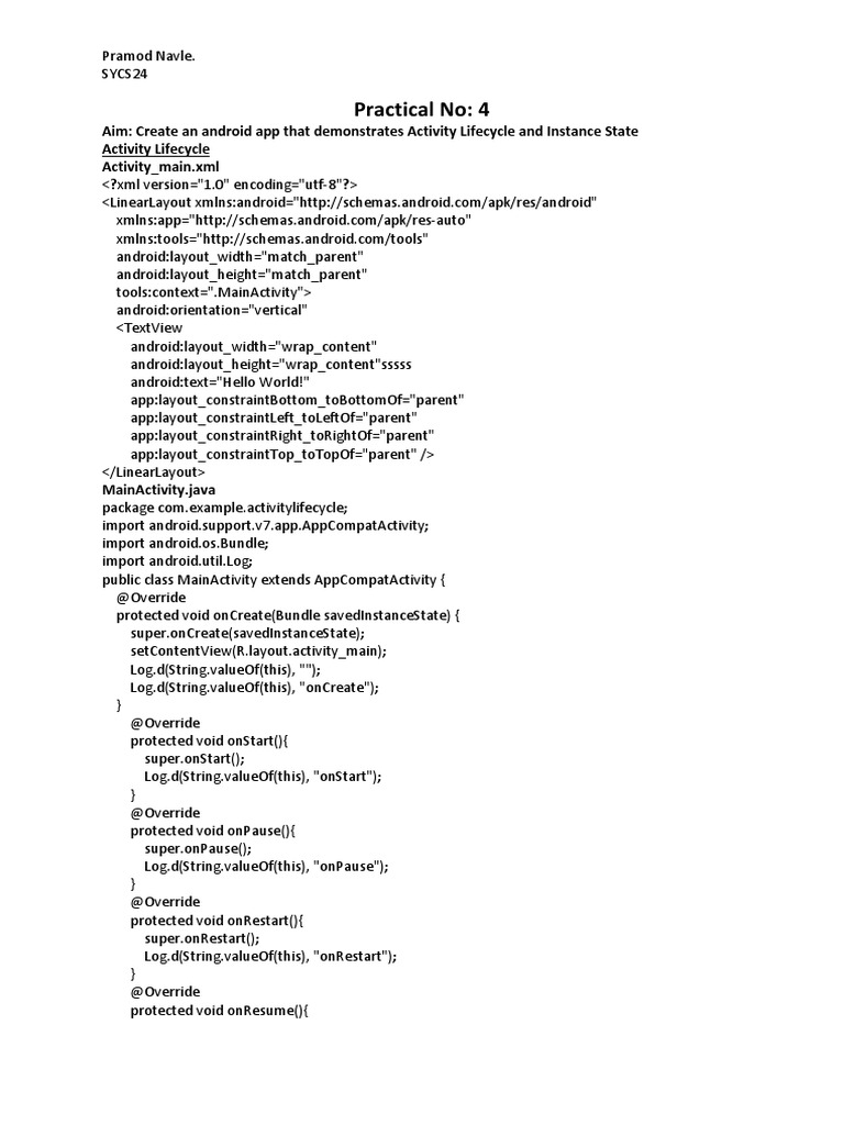 Practical No: 4 | PDF | Android (Operating System) | Computer Programming
