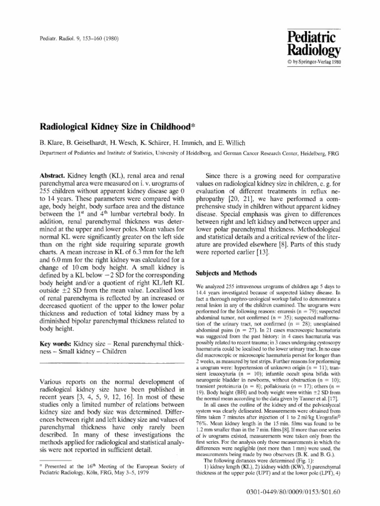 Kidney Size Measurements in Children | PDF | Kidney | Urology
