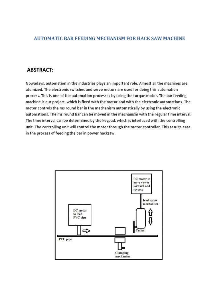 Automatic Bar Feeding Mechanism For Hack Saw Machine | PDF