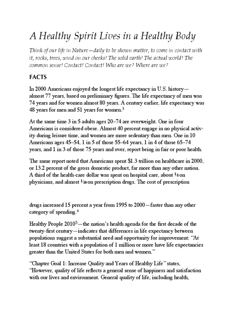 A Healthy Spirit Lives in A Healthy Body | PDF | Health Care | Obesity