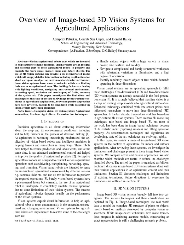 Overview of Image-Based 3D Vision Systems For Agricultural Applications | PDF | Computer Vision ...