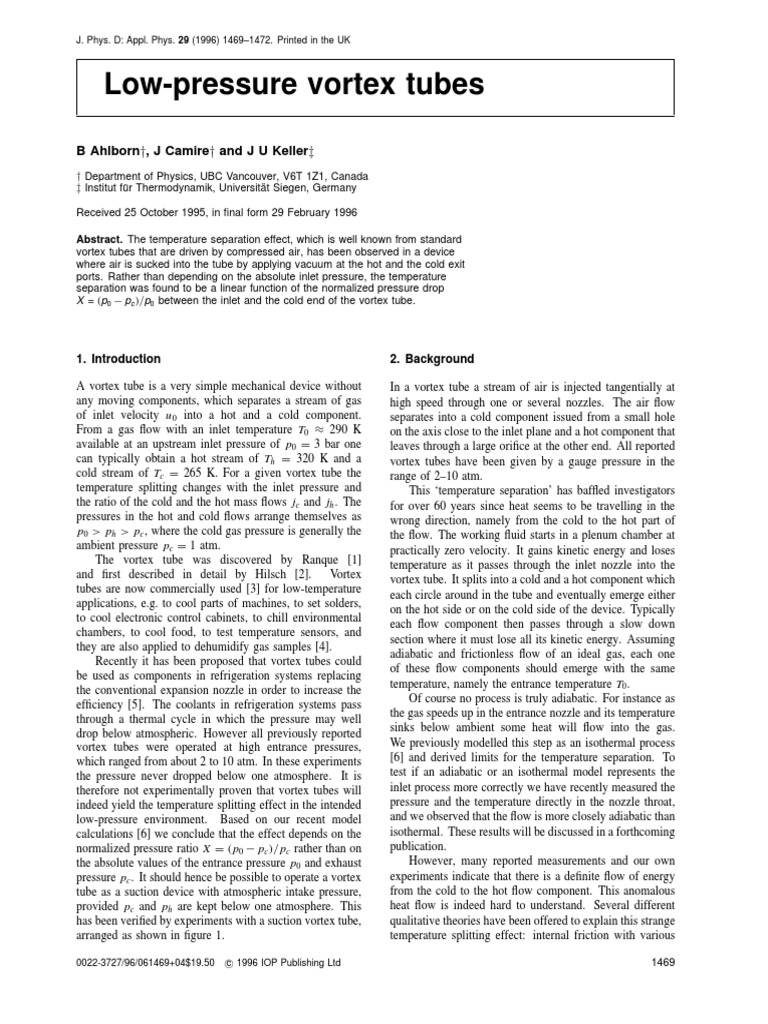 Low Pressure Vortex Tubes | PDF | Fluid Dynamics | Vortices
