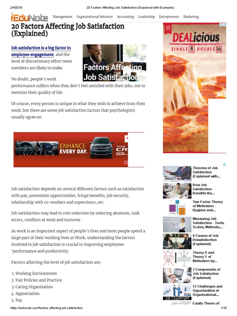 20 Factors Affecting Job Satisfaction (Explained With Examples) | PDF ...