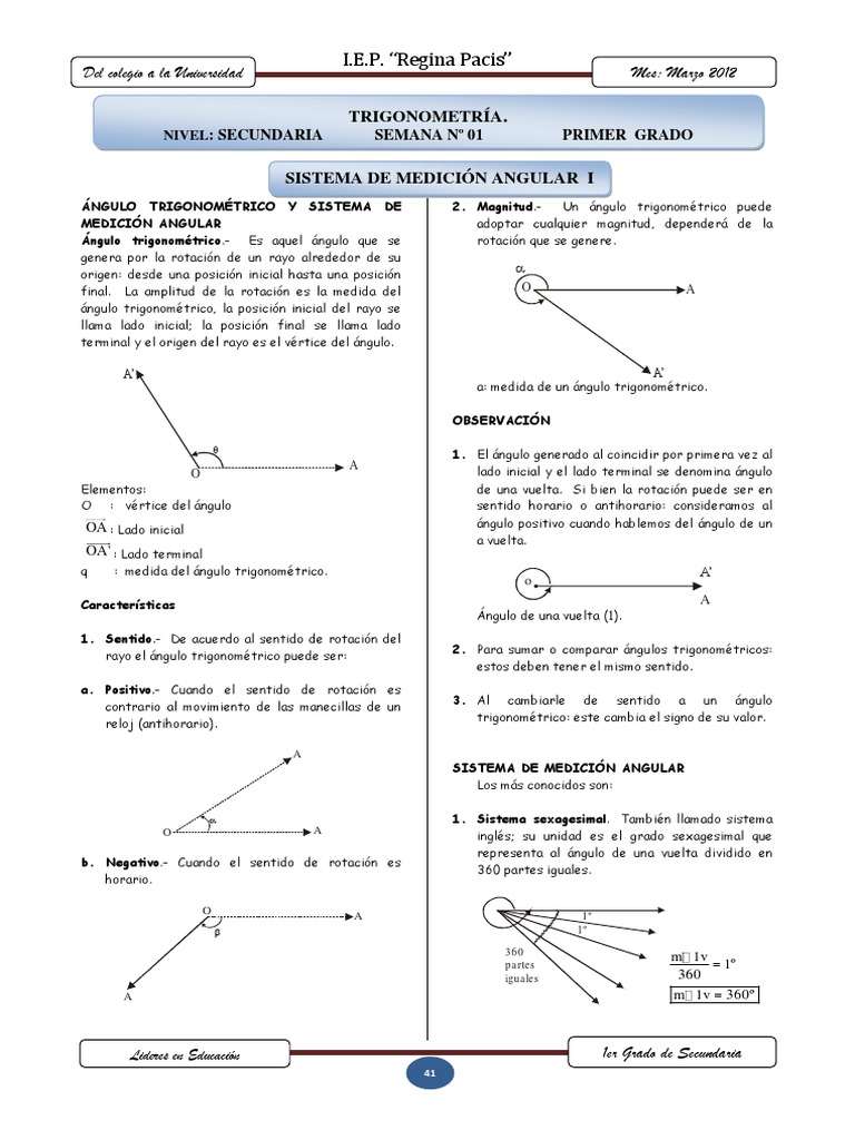 Trigo 1ro Sec PDF | PDF | Trigonometría | Funciones trigonométricas