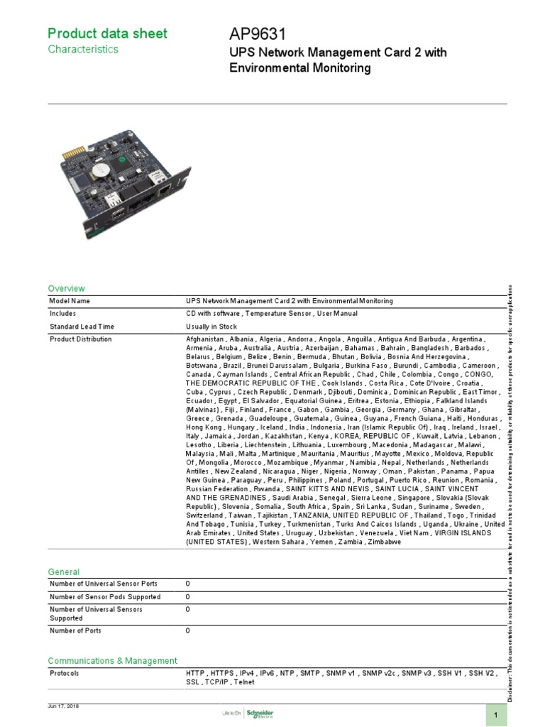UPS Network Management Cards - AP9631 - APC | PDF | Networking | Internet